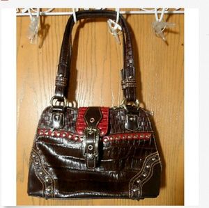 M.C. | Bags | Mc Croco Embossed Leather Western Satchel Handba | Poshmark